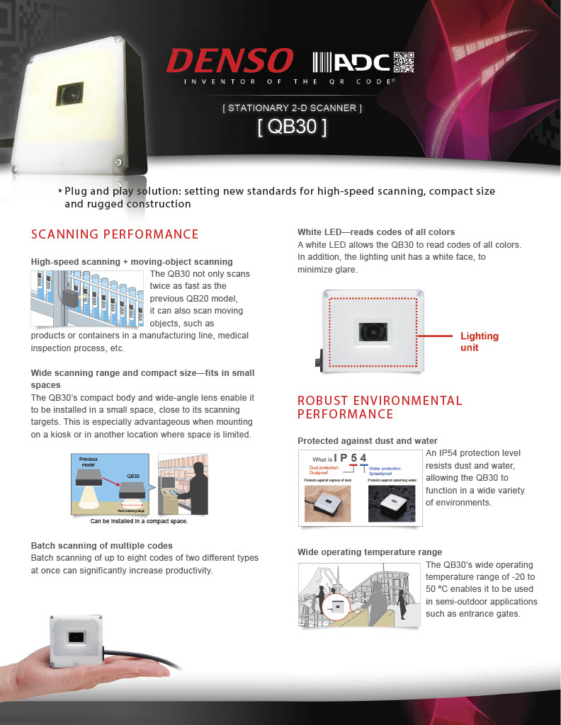 QB30 Product Sheet - Stationary 2D Scanner - DENSO ADC
