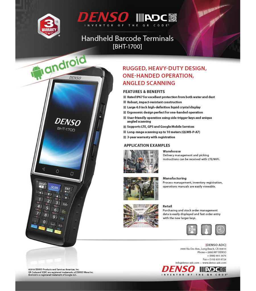 BHT-1700 Product Sheet - Android Terminal - DENSO ADC