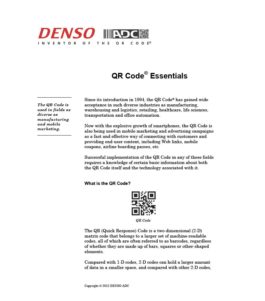 QR Code Essentials White Paper - PDF Download - DENSO ADC
