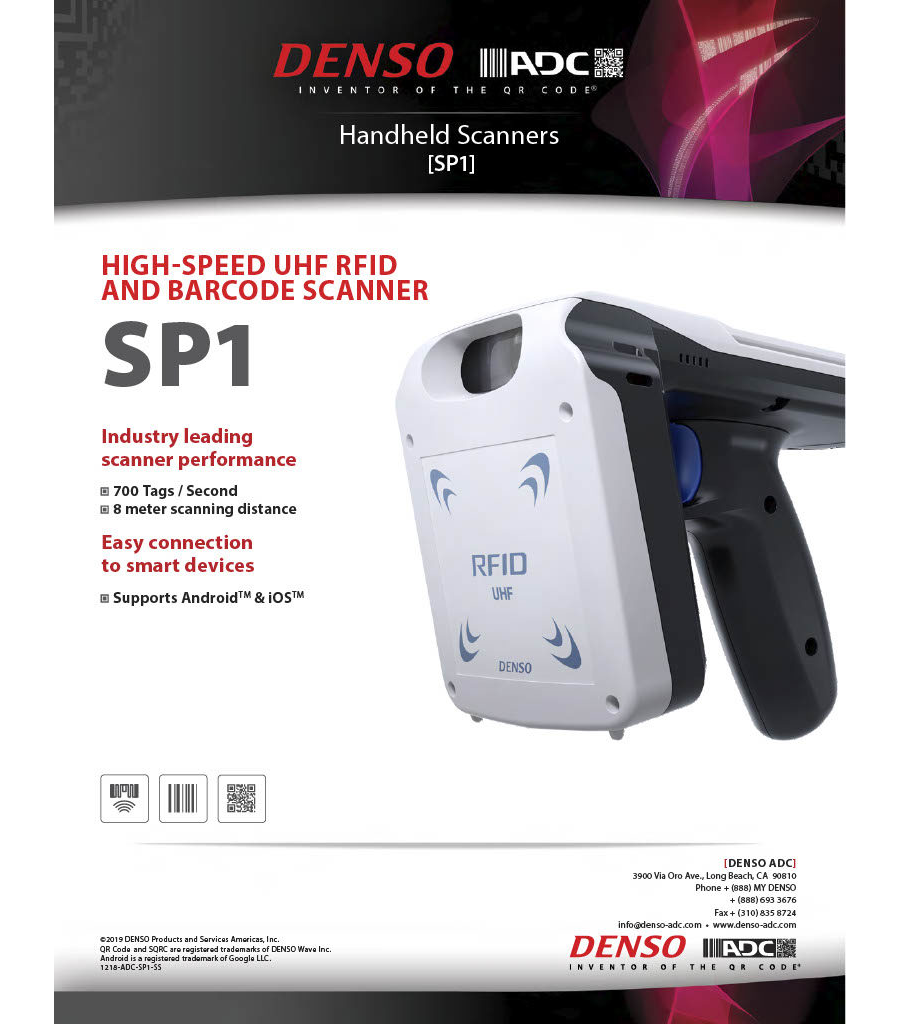 SP1 Product Sheet - Handheld RFID Scanner - DENSO ADC